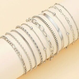 Jewelry | J24 925 Sterling Silver Set Of 11 Simple Twisted Snake Bone Chain Bracelets | Poshmark